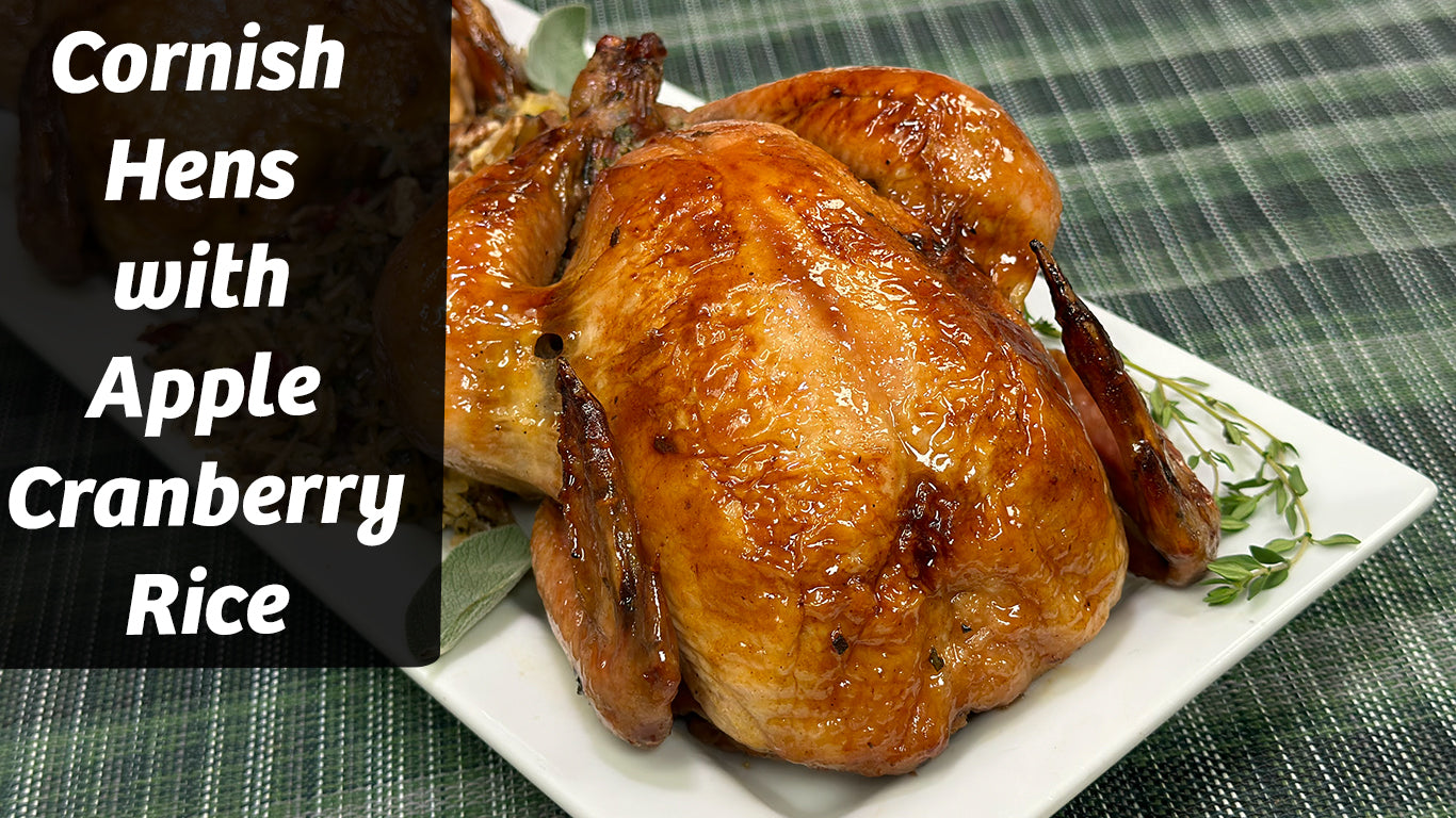 Cornish Hens with Apple Cranberry Rice Stuffing – Midamar Halal